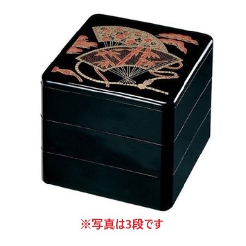 商品情報商品名：6.0寸重 黒 招福 扇面 2段メーカー名：福井クラフト外径寸法：幅181×奥行181×高さ117(mm)1段内径寸法：幅190×奥行190×高さ45(mm)重量：蓋128g/親1段(本体)170g材質・素材：ABS樹脂配送...
