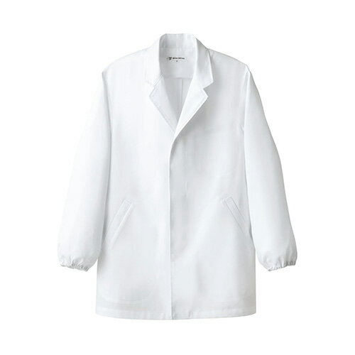 商品名：コート(男性用）サイズ：S～LL /3L～5L カラー：ホワイト カツラギ 素材：綿 100%/ 商品仕様：左胸内ポケット （口巾11.5cm×深さ16cm） 左右腰ポケット （口巾15.5cm×深さ31cm） 袖口ゴム仕様 （オリ...