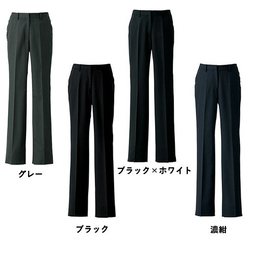 商品名：パンツ（女性用）サイズ：5～17カラー：グレー,ブラック,ブラック×ホワイト,濃紺生地：ヘリンボーン素材1：毛//混率：52%素材2：ポリエステル//混率：48%商品仕様：前カン留め膝裏付股上浅めデザインポイント：足が長くスタイリッ...