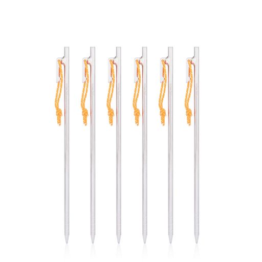 【製品仕様】: 材質:チタン合金 、サイズ:長さ30cm x 直径8mm、重量(約):71.5g/本、【セット内容】チタン製ペグ(30cmペグ) x6本、収納袋x1点 ​【軽量で強度のあるチタン製ペグ】:チタン合金製で軽量かつ高強度で、曲げ...