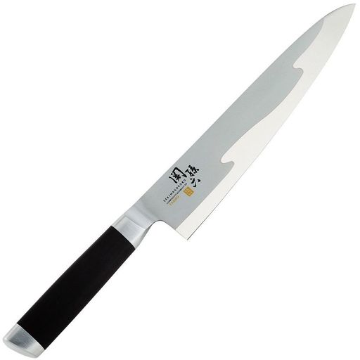 特殊精密接合(ろう付け)の技術を利用し、背側と刃側のコントラストで刃の波紋が美しい包丁です。 ハンドルは手にフィットする逆三角形のシェープ。 切れ味、使い心地、デザイン性を追求しました。 サイズ:全長330x刃幅45x柄の高さ23mm 刃渡...