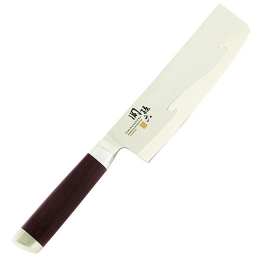 サイズ:約29.5x4.5x2.3cm 本体重量:約300g 材質:刀身/ハイカーボンステンレス刃物鋼、口金・尻金/ステンレススチール、柄/積層強化木 原産国:日本 ブランド:貝印(KAI CORPORATION)