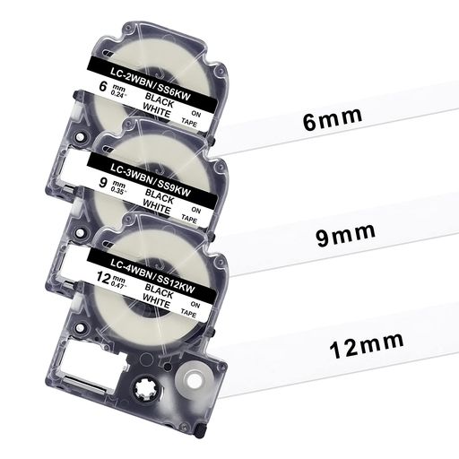 【テープセット&amp;汎用サイズ】YUUのテプラ テープ 白地に黒文字はキングジム テプラ SS6K SS9K SS12K などの互換品、3個セット。キングジム テープカートリッジ テープは6-9-12mm幅、8m長。 【特徴】本製品はキ...