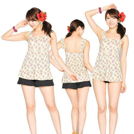 レディース 水着 タンキニ風 ワンピース パンツ付 スタイルアップ■「Slender Carat」のタンキニ風ワンピース水着です。■ワンピース・パンツの2点セット。■フリルが可愛い♪ロマンティックな花柄のタンキニ風水着です♪■胸の切替えと縫...