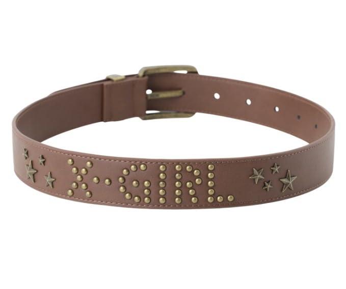 [エックスガール] ベルト STUDDED LOGO BELT レディース【サイズ】全長102cm＼スタイリングにプラスしたいスタッズベルト／デイリーユースに重宝するフェイクレザー素材のベルト。丸スタッズでX-GIRLロゴを表現したトレンド...