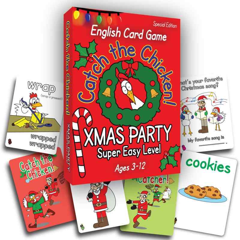 Christmas English Card Game - Catch the Chicken Xmas Party - SUPER EASY LEVEL3歳から楽しめる：簡単で楽しいルールで、3歳以上の子供にもぴったり。家族や友達との楽し...