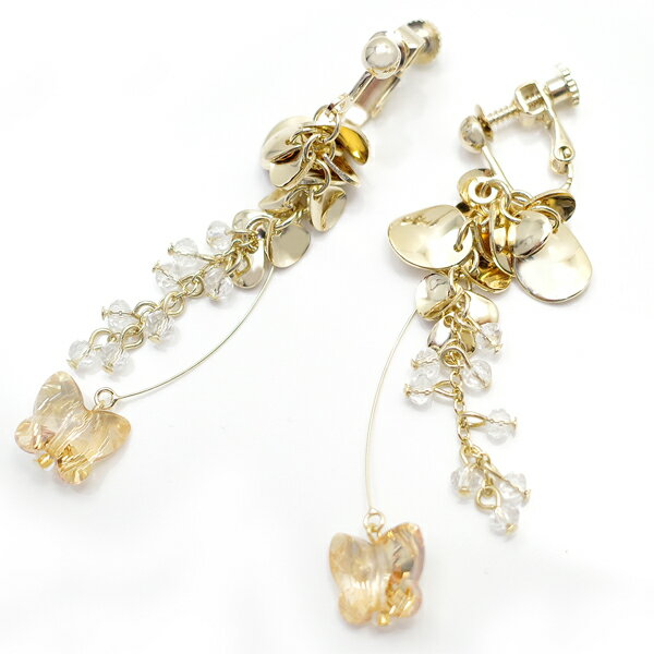 品番 de-59-ks-476 商品名 蝶と花房のイヤリング サイズ 約5cm 使用素材 蝶型スワロフスキー　ガラスビーズ付きデザインチャーム　金属パーツ 取扱方法 着用後は、やわらかい布でやさしく拭いて下さい。 金属アレルギーの方はご注意...