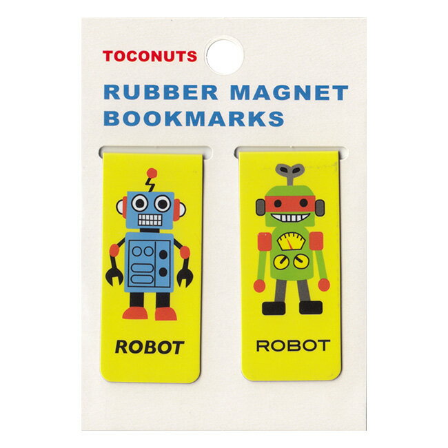 便利なマグネットマーカー ロボットデザインのマグネット式栞です。 本や手帳のブックマークやインデックスとしてお使い頂けます。 ■2個入り ■クリップサイズ：約66×24mm ■台湾製ラバーマグネットブックマーク ロボット