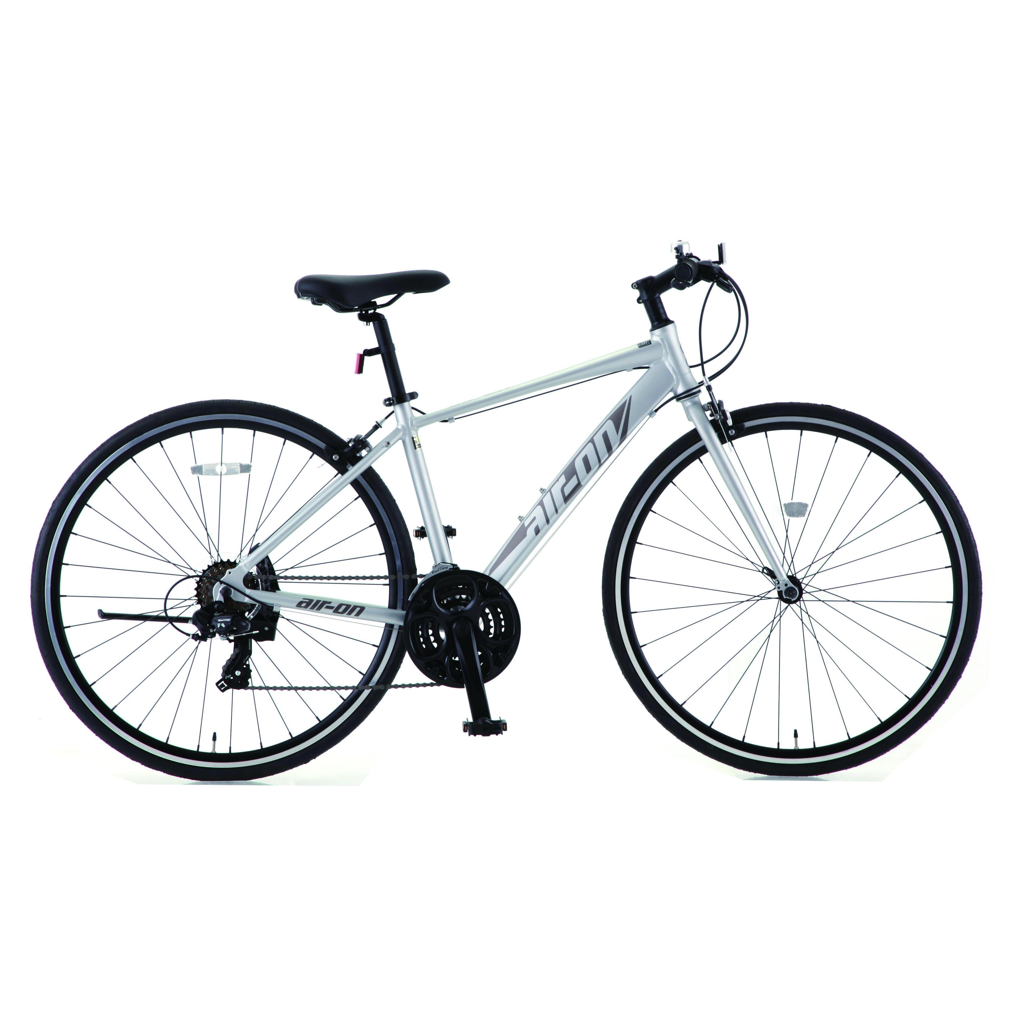 その他カラー、サイズはこちらからS-tech サカモトテクノ 700Cエアーオン430 マットシルバー特徴■アルミフレーム■外装21段標準装備■サイドスタンド付■フレームサイズ：430mm■タイヤサイズ：700×28c F/V■シフト：外装...