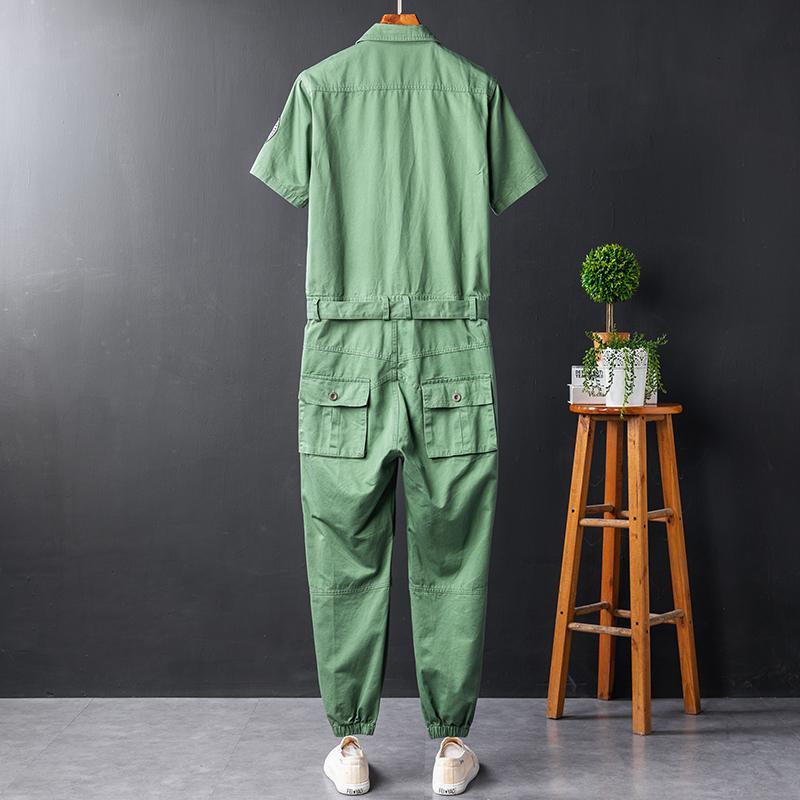 【原産国／製造国: 中国】 .つなぎ 作業着 サマー グリーン ミリタリースタイル ジャンプスーツ 半袖 メンズ レディース パフォーマンス オーバーオール 作業服 ワークウェア ユニフォーム 軽量 通気性 吸汗速乾 夏用 作業用 作業ズボ...