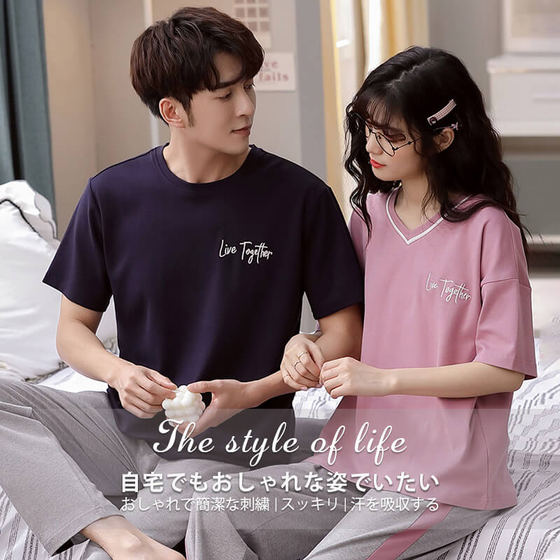 商品情報 襟：Vネック 服：プルオーバー パンツの襟：ゴム 生地：コットン100% 袖の長さ：半そで パンツ丈：ロングズボン 適用：カップル 産地：中国