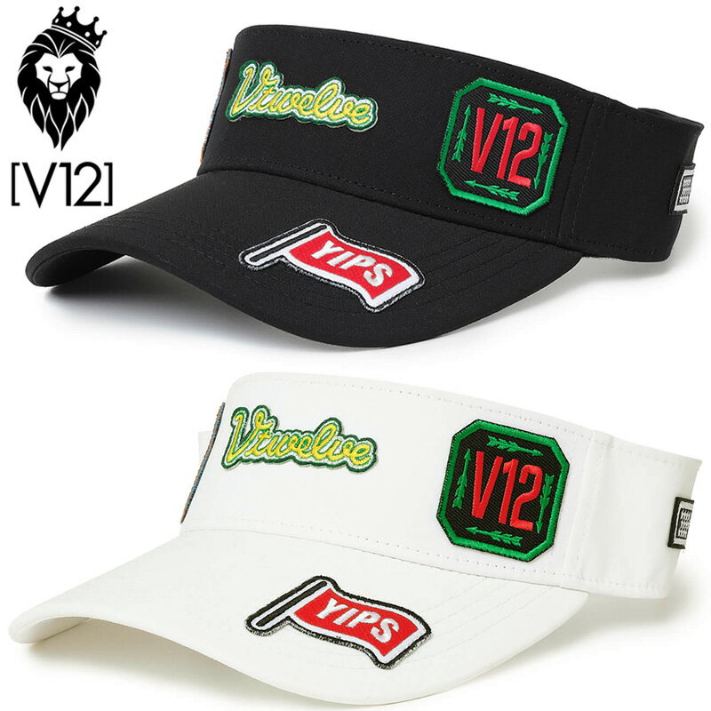 キーワード： VTWELVE ヴィトゥエルヴ ブイトゥエルブ ホワイト ブラック 白 黒 WHITE BLACK モノトーン モノクロ 刺繍ワッペン 立体 3D ゴルフバイザー メンズウェア メンズウエア ゴルフウェア ゴルフウエア レディ...