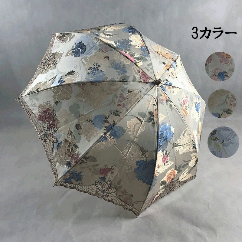 サイズ：親骨50cm×8本骨 タイプ：折りたたみ傘(二つ折)?手開き傘 開傘時直径：84cm 収納時全長：34cm 重さ：370g 特徴：同色レース収納バッグ付き、内側カラーコーティング　UVカット 遮光遮熱 かわいさと機能性を兼ね備える超...