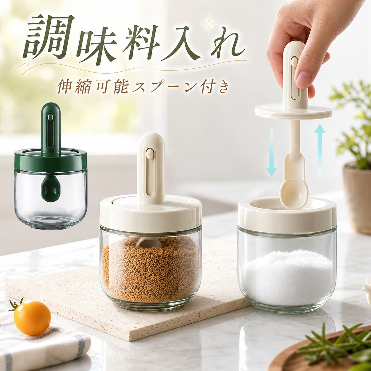 【商品コード】：y813227【カラー】アイボリー、グリーンアイボリー1個 アイボリー2個 アイボリー3個 グリーン1個 グリーン2個 グリーン3個【材質】ボトル：耐熱ガラス；フタ：PP、シリコンゴム生産国：中国【この商品について】【塩や砂...