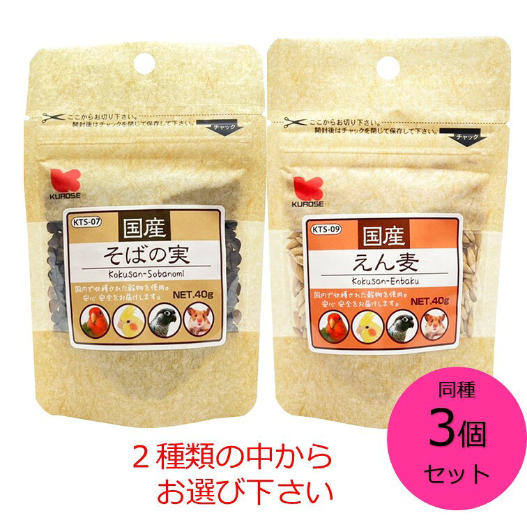 こちらの商品は同じ種類のもの3個セットの商品となります。 そばの実　えん麦　どちらかお選び下さい。 そばの実40g：対象 中型インコ以上の小鳥、ハムスター、リス等・国産のそばの実を使用。タンパク質やリン、カリウムなどのミネラルが含まれていま...
