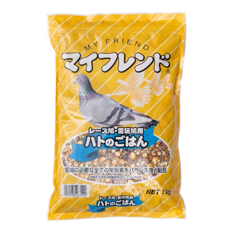 レース鳩・愛玩鳩用　ハトのごはん 愛鳩に必要な全ての栄養素をバランス良く配合 多年の経験と研究の上に完成された理想的なブレンド。 ハトの健康を考え厳選した穀物をバランス良く配合した自然フードです。 容量：1kg 原材料：トウモロコシ、マイロ...