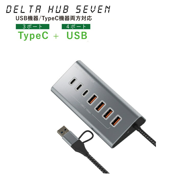USBでもTypeCでも接続可能なUSB3.2HUB、TypeC×3 / USB×4 の計7ポートを同時接続可能な三角形【DELTA HUB SEVEN（デルタ ハブ セブン）／SD-HC3A4】 本製品は独自の“デルタ形状”が生む機能美と...