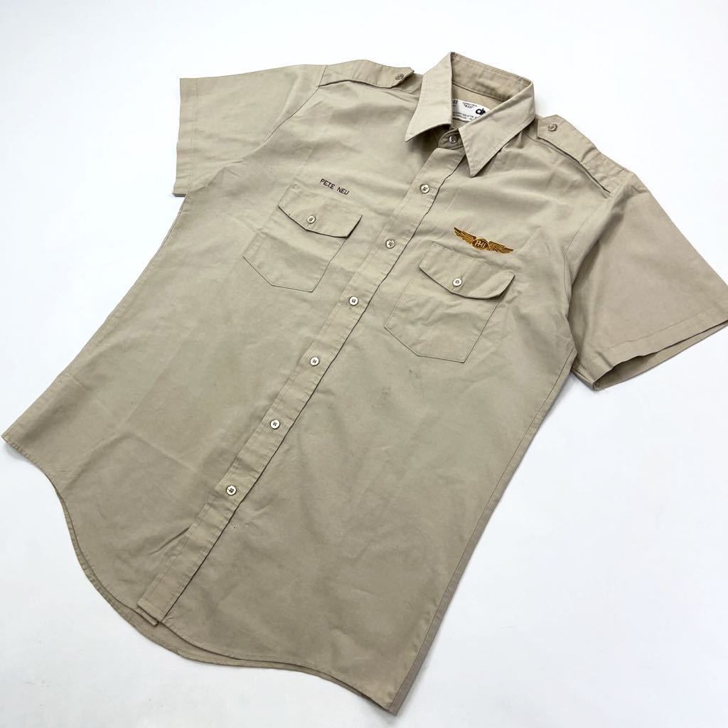 USA製 CiNTAS シンプルで着やすい◎ 半袖 シャツ ワークシャツ ベージュ カーキ L アメカジ ストレート DIY 古着MIX アメリカ製■AF239 ブランド：CINTAS サイズ表記・実寸（平置き計測）表記：L-SS 実寸：着...