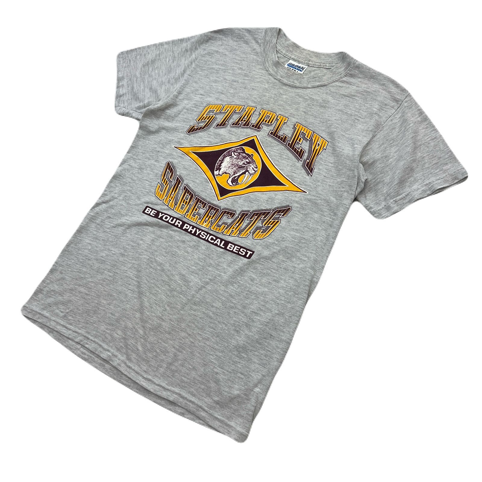 Stapley Sabercats ギルダンボディ 半袖 Tシャツ グレー メンズ Sサイズ アメカジ 【 アメカジにぴったりの三段プリント♪ 】 ●BF316 表記：S 実寸： 着丈67cm 身幅47cm 肩幅42cm 袖丈19cm ※平...