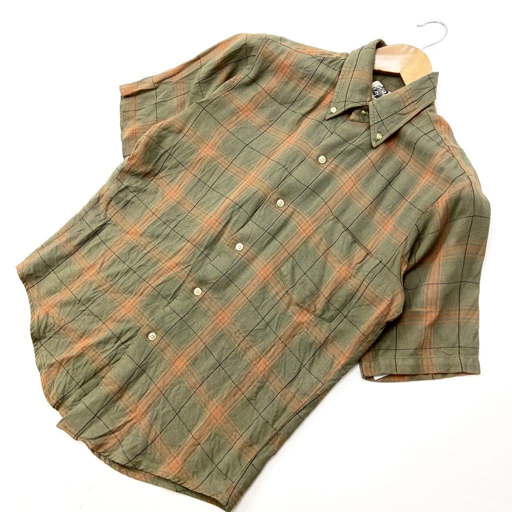 ケニントン ☆ KENNINGTON 70s ヴィンテージ 半袖 シャツ S オレンジ × グリーン 最高の配色 この風合い◎ 渋い アメカジ 古着MIX■CA127 ブランドKENNINGTON サイズ表記・実寸（平置き計測）表記：S 実...