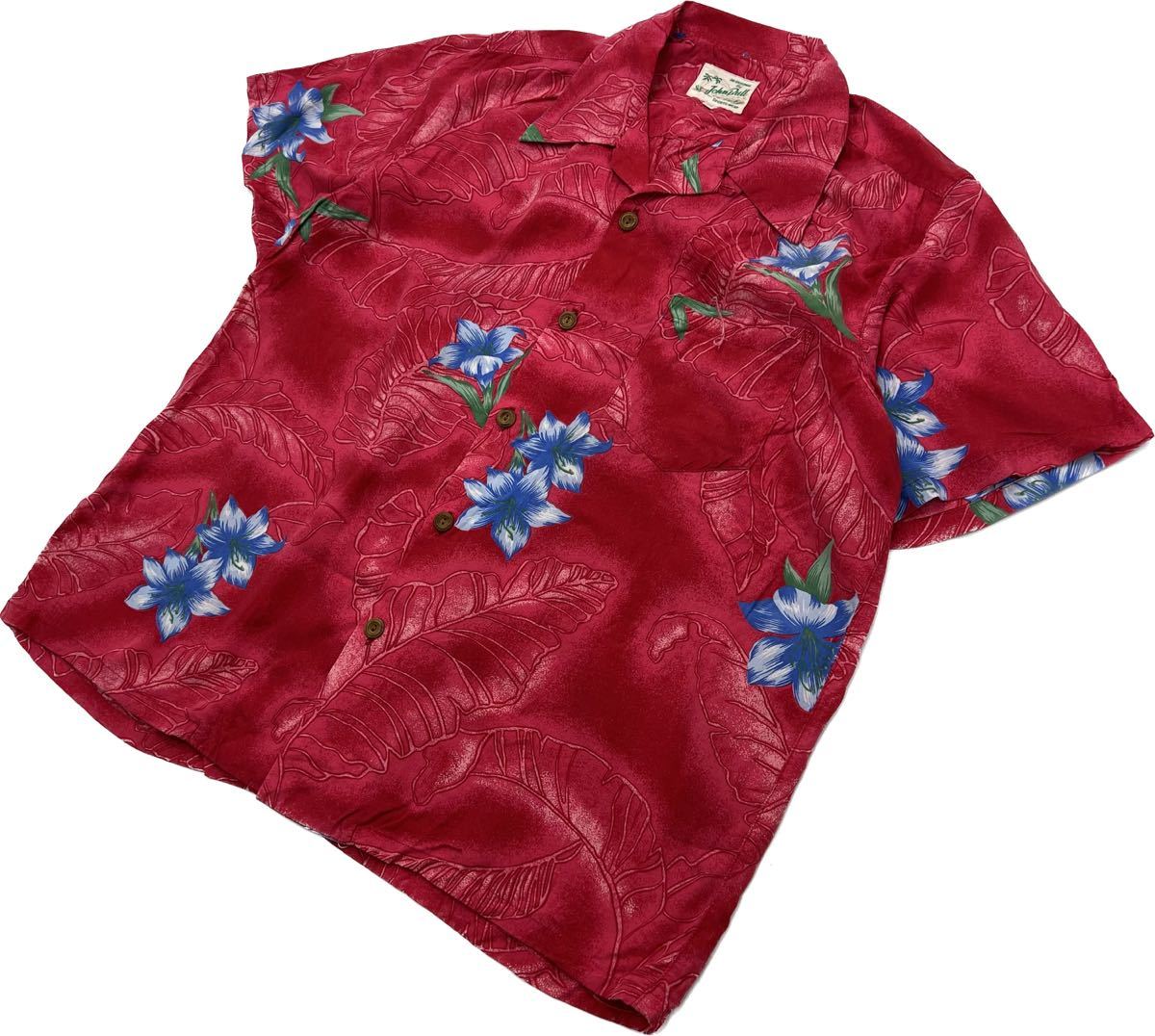 Johnbull ☆ 春夏 鉄板 レーヨン アロハシャツ ハイビスカス ハワイアンシャツ レッド M アメカジ リゾート カジュアル ジョンブル■G265 ブランドJohnbull サイズ表記・実寸（平置き計測）表記：M 実寸： 着丈71c...