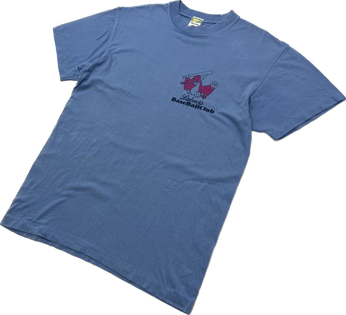 90s ☆ Village Stone ☆ Labours ベースボール チーム 恐竜 ロゴ 半袖 Tシャツ ライトブルー S相当 春夏 アメカジ 古着 ビンテージ■S2083 ブランド90s ☆ Village Stone サイズ表記・実...