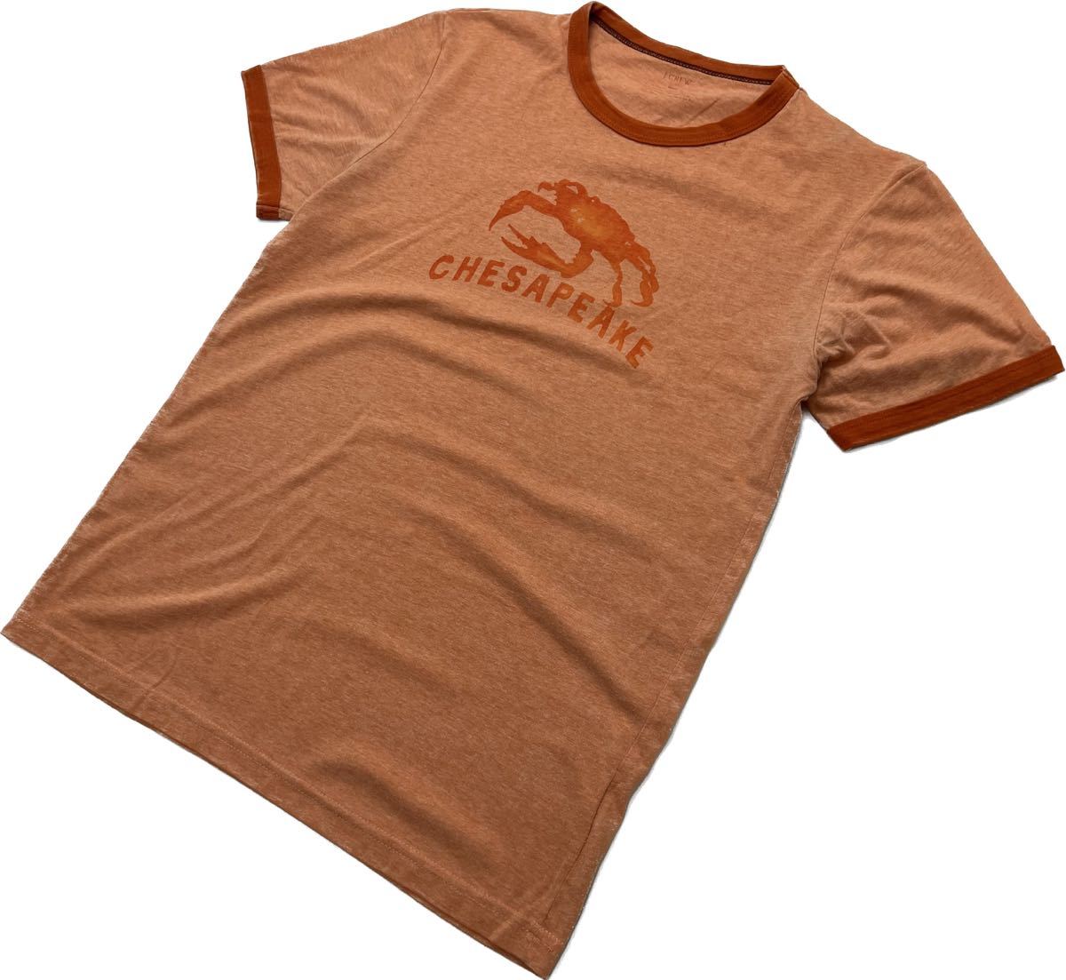 J.CREW ☆ CHESAPEAKE クラブ 蟹 プリント 半袖 Tシャツ リンガーネック リンガーTシャツ オレンジ XS アメカジ 古着 ジェイクルー■S2256 ブランドJ.CREW サイズ表記・実寸（平置き計測）表記：XS 実寸：...