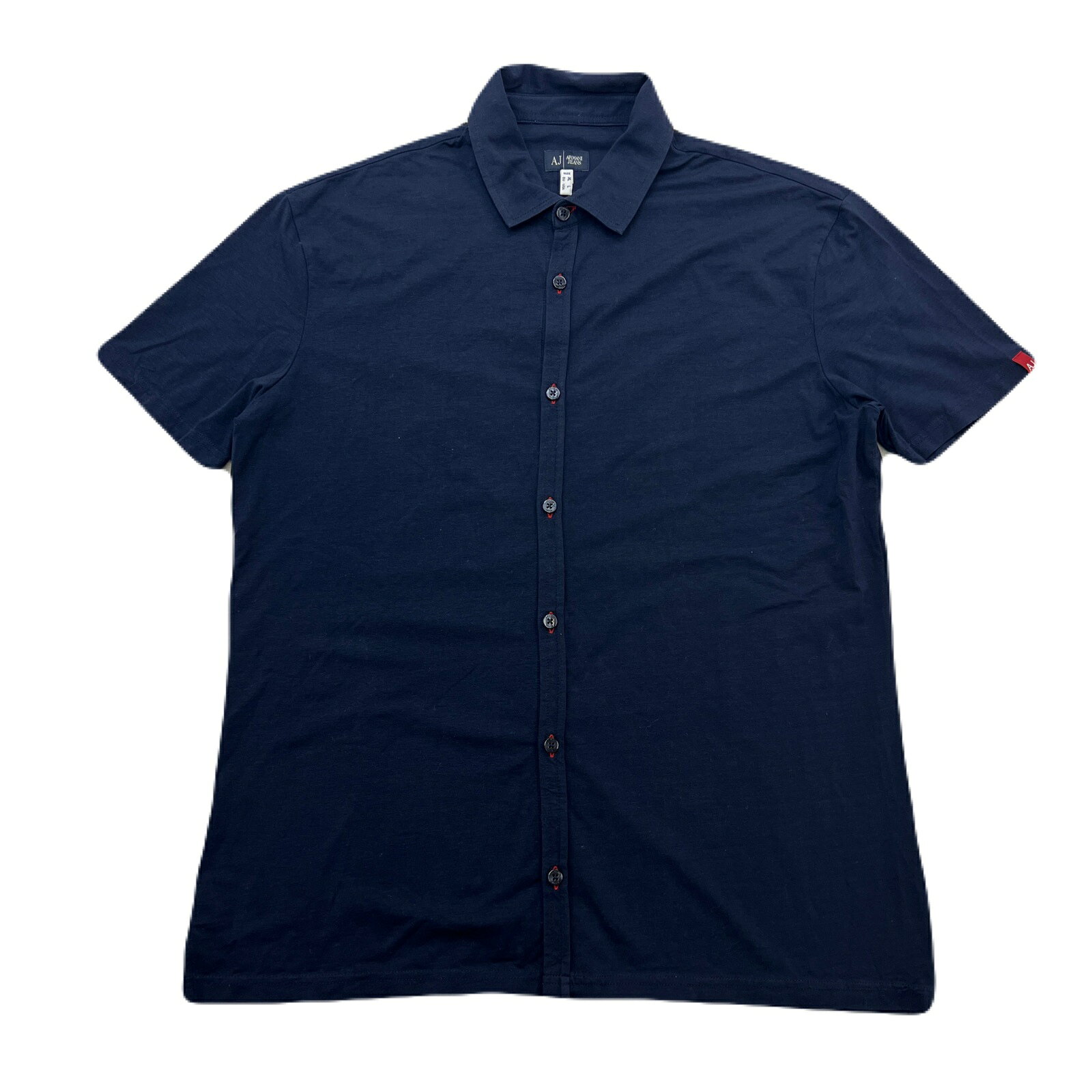 ARMANI JEANS アルマーニジーンズ ポロシャツ 半袖 メンズ XL L ネイビー ジャージーシャツ フルボタン 赤ステッチ ワンポイント ロゴ 表記：USA L 実寸： 着丈73cm 身幅55cm 肩幅47cm 袖丈20cm ※平...