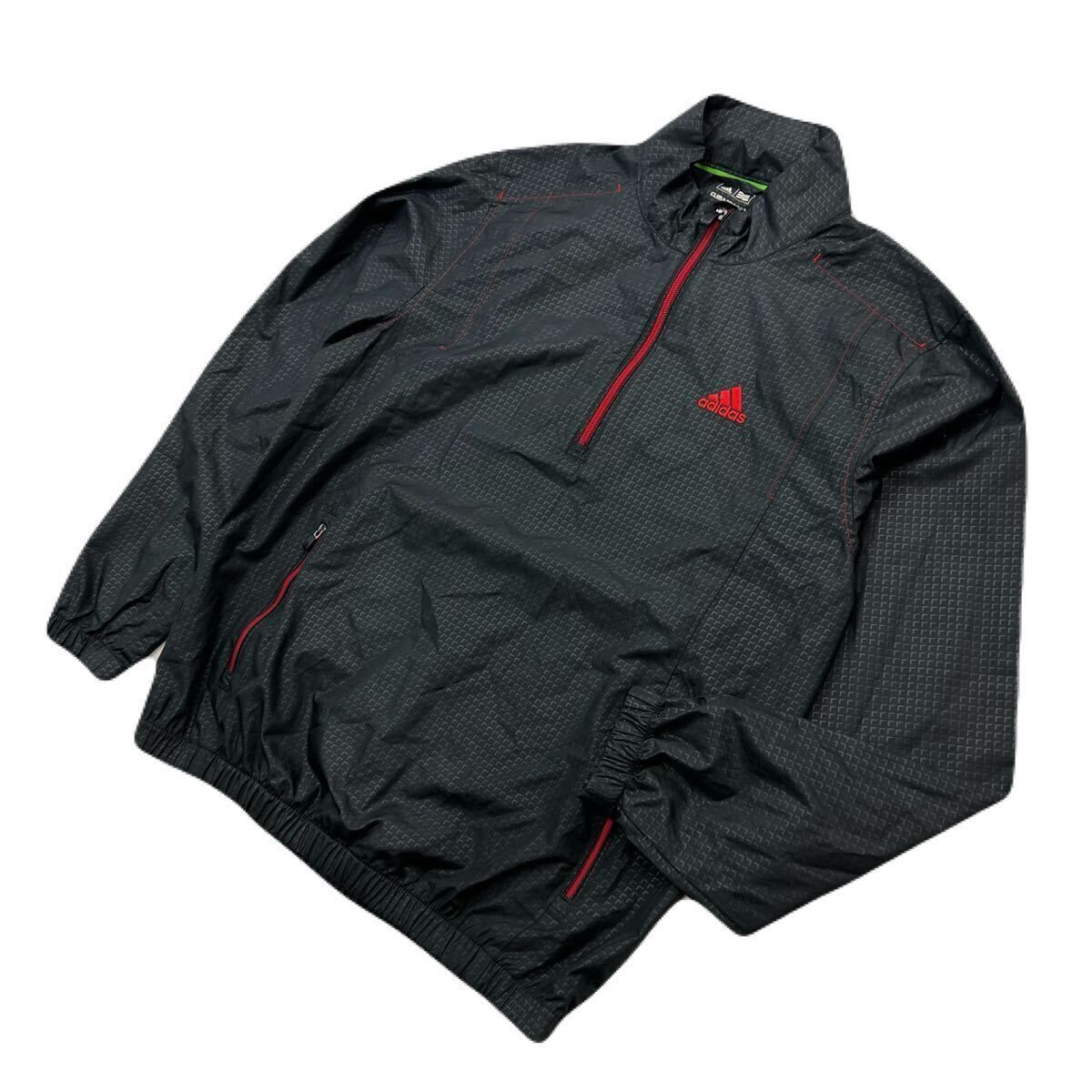 アディダス ゴルフ ハーフジップ ナイロンジャケット ブラック レッド メンズ M 通年 スポーツ トレーニング 着回し adidas GOLF ■C391 ブランド：adidas サイズ表記・実寸（平置き計測）表記：M　実寸：着丈67cm...