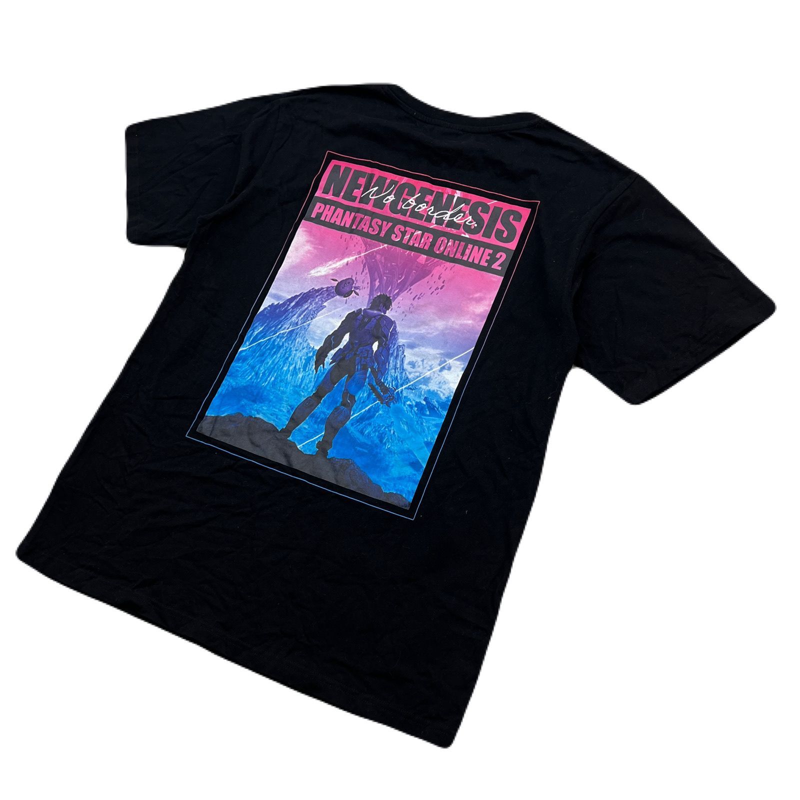 ファンタシースターオンライン2 Tシャツ 半袖 メンズ L ブラック 【 迫力 バックプリント 比較的美品 】黒 NEWGENESIS SEGA セガ ビッグロゴ ●CK231 表記：L 実寸： 着丈69cm 身幅52cm 肩幅48cm 袖...