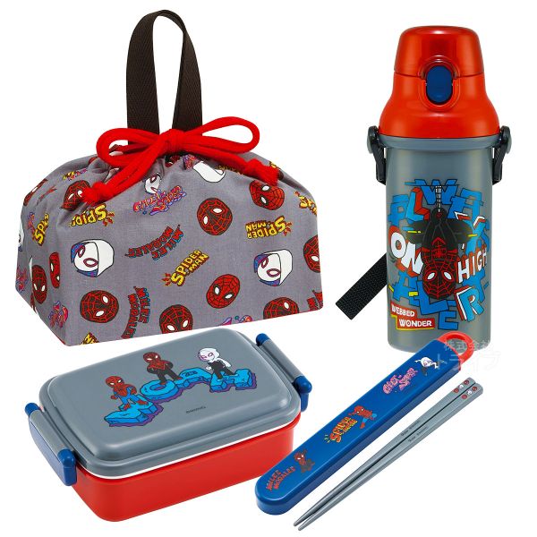 スパイダーマンの楽しいお弁当セットです！これでお弁当グッズがひと通り揃います♪ 角型のお弁当箱は詰めやすくて容量も450mlと満足の大きさ！単品で揃えるよりもお買得なセットをこの機会に是非どうぞ！セット内容お弁当箱×1箸＆箸箱×1ランチ巾着...