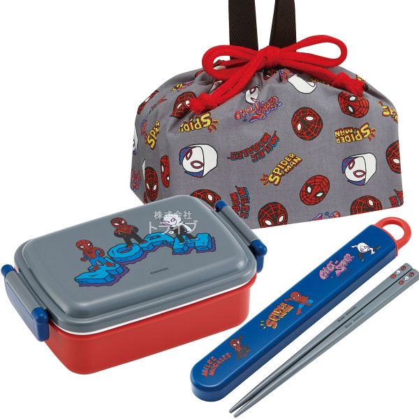 スパイダーマンの楽しいお弁当セットです！これでお弁当グッズがひと通り揃います♪ 角型のお弁当箱は詰めやすくて容量も450mlと満足の大きさ！単品で揃えるよりもお買得なセットをこの機会に是非どうぞ！セット内容お弁当箱×1箸＆箸箱×1ランチ巾着...