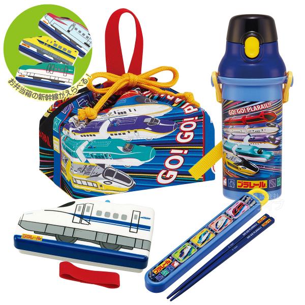 プラレールの楽しいお弁当セットです！これでお弁当グッズがひと通り揃います♪ キャラクターの形をしたかわいいお弁当箱は少なめの容量で、小食なお子様や年少さん、またおかず入れやごはん持参の給食にもオススメ。単品で揃えるよりもお買得なセットをこの...