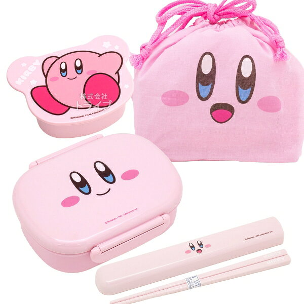 星のカービィの楽しいお弁当セットです！これでお弁当グッズがひと通り揃います♪ 小判型のお弁当箱は洗いやすくて人気の商品です。容量も360mlでちょうどいい！単品で揃えるよりもお買得なセットをこの機会に是非どうぞ！セット内容お弁当箱×1箸＆箸...