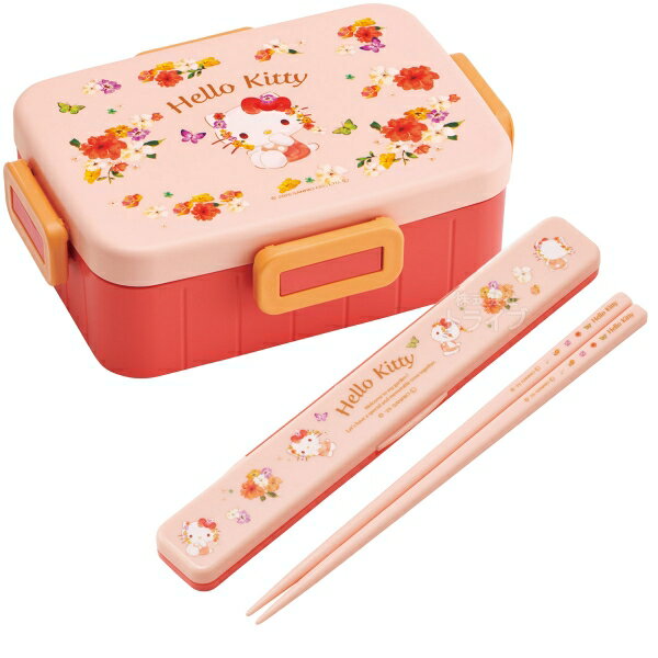 ハローキティのお弁当箱セットです。4点ロックのお弁当箱は、しっかりフタが出来るので汁漏れも安心◎単品で買うよりもお買得なセットをこの機会に是非どうぞ！セット内容お弁当箱×1箸＆箸箱×1合計 2 点仕様〔4点ロックお弁当箱〕食洗機対応フタを外...