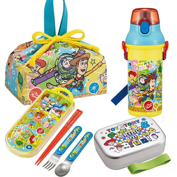 トイストーリーの楽しいお弁当セットです！これでお弁当グッズがひと通り揃います♪ アルミお弁当箱はフタも開けやすく、割れないので人気です。保温庫をお使いになる幼稚園では必須アイテム！単品で揃えるよりもお買得なセットをこの機会に是非どうぞ！セッ...