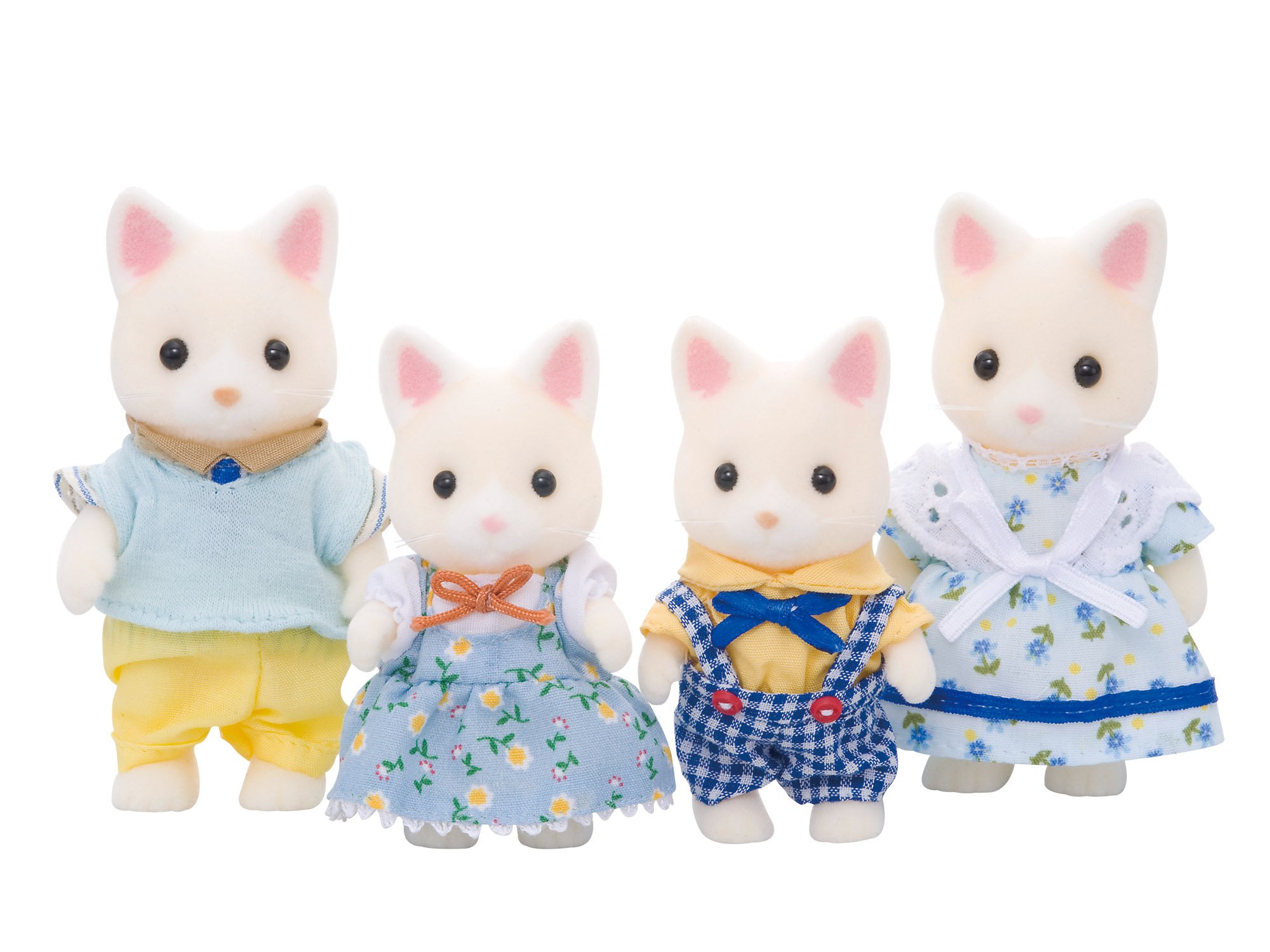 商品情報 商品の説明 商品紹介 耳と口元のもようがかわいいシルクネコの お父さん、お母さん、男の子、女の子のセットです。 「そよかぜの丘のお家」にくらしているの。 シルクネコの女の子は、おようふくのデザインを考えるのが大好きなのよ♪ 【セッ...