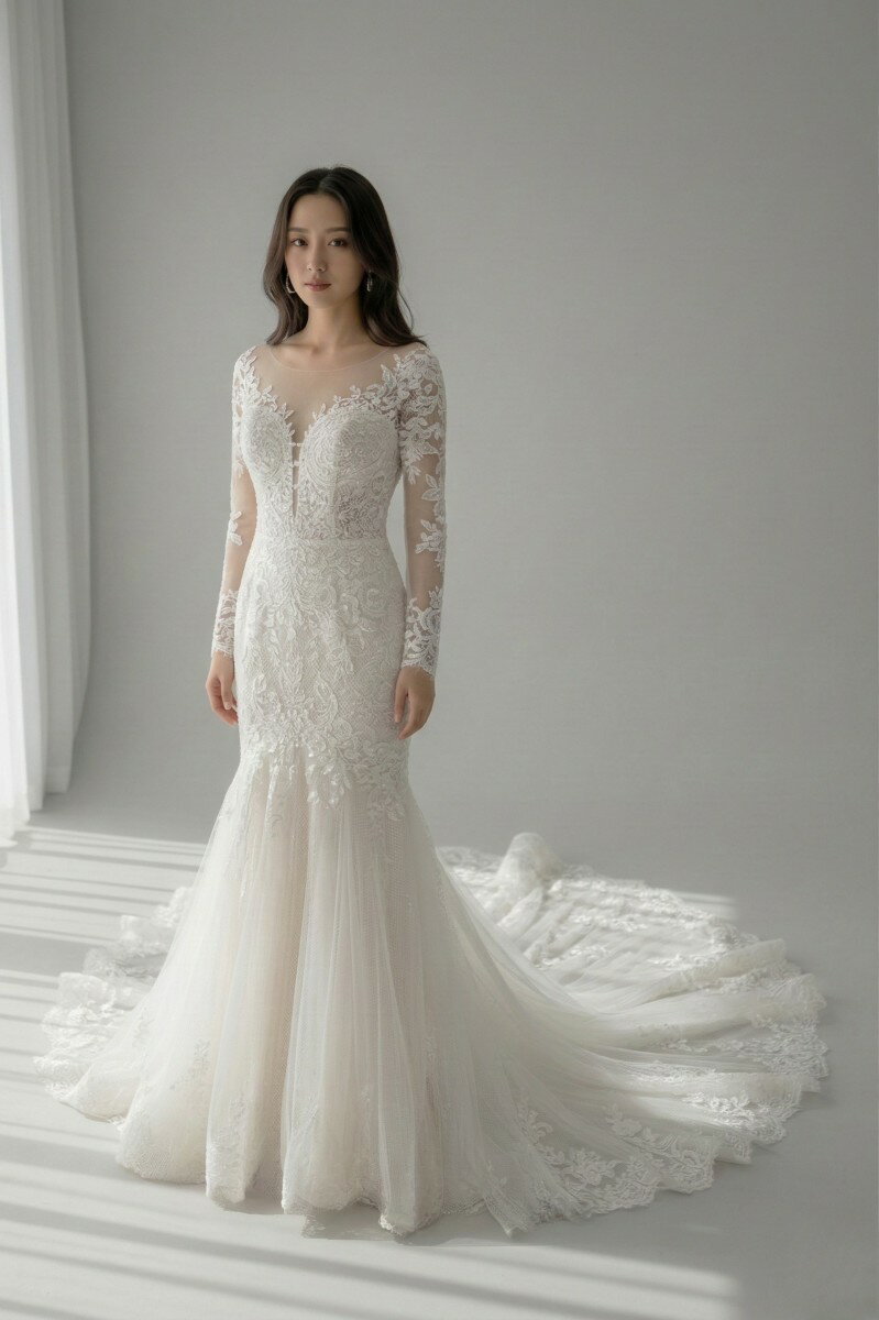 商品詳細 管理番号 42224 ブランド プロノビアス/PRONOVIAS モデル DRINEA ライン マーメイドライン カラー ホワイト サイズ E38 US06 UK08 (11号)(L)着丈：約131cmウエスト平置き：約32cm ...