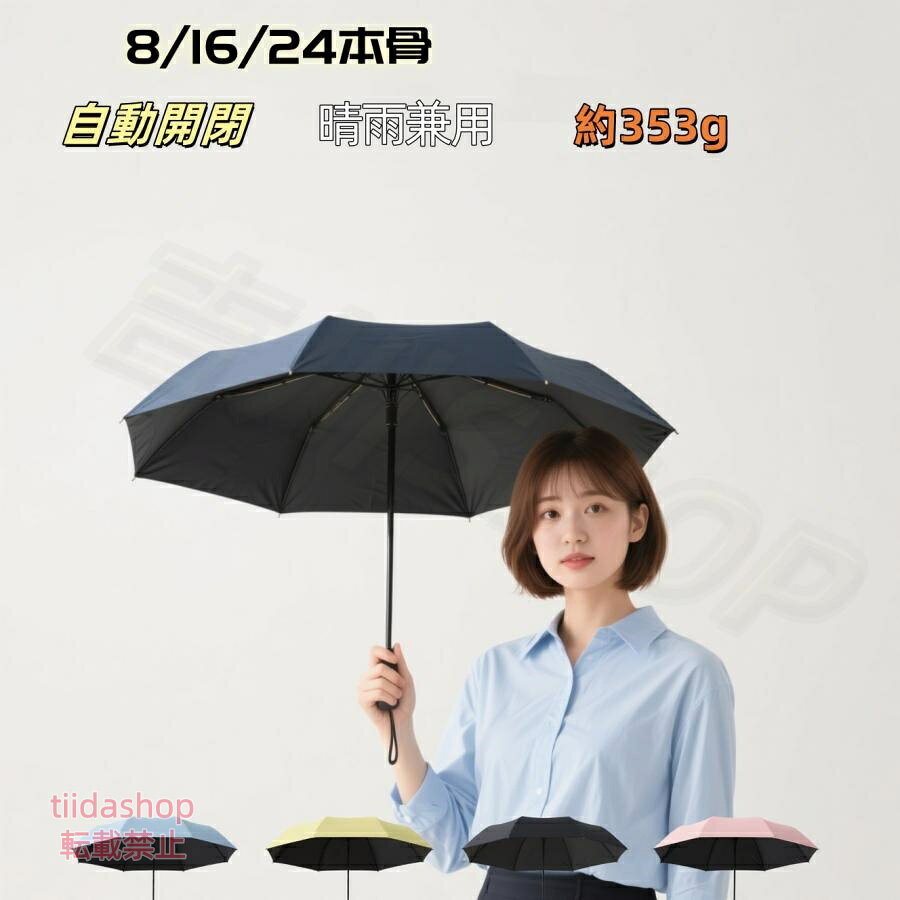 基本仕様 ◇素材 ・親骨：グラスファイバー ・中棒：スチール ・生地：ポリエステル ・手元：ABS樹脂 ◇サイズ ・直径：約110cm ・全長（収納時）：約28cm ・全長（展開時）：約55cm ・傘本体：約353g ・8本骨 自動開閉傘 ...