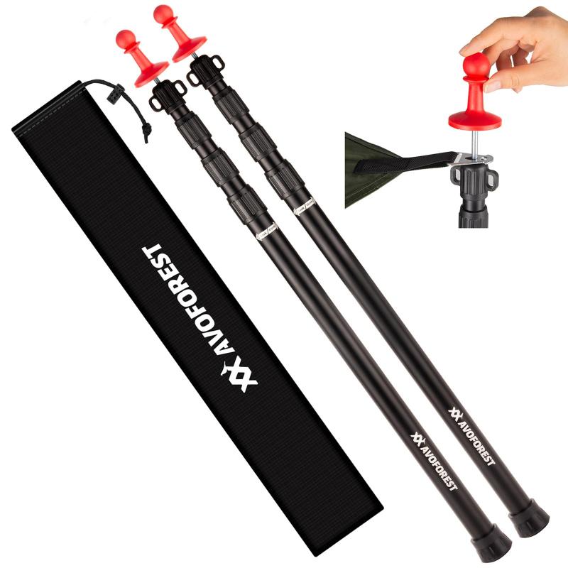 タープポール 伸縮式 強化されたロック構造 テントポール アルミ製 直径31mm (高さ88～265cm) 4継無段階調節 2本セット スライド式 高さ調節簡単 回すだけ 専用収納バッグ付き コン