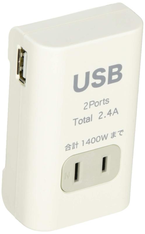 OM 2口壁タップ 2USB付 2.4A S-TA2U2-W 00-1900製造国:中国