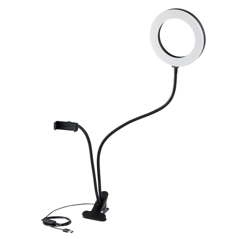 エレコム LED リングライト クリップライト 16cm 3色モード / 10段階調光 USB給電 ブラック DE-L01BK撮影・オンライン会議に適したクリップタイプのリングライトです。室内でも明るく撮れるようになり「暗くて顔がよく見えな...
