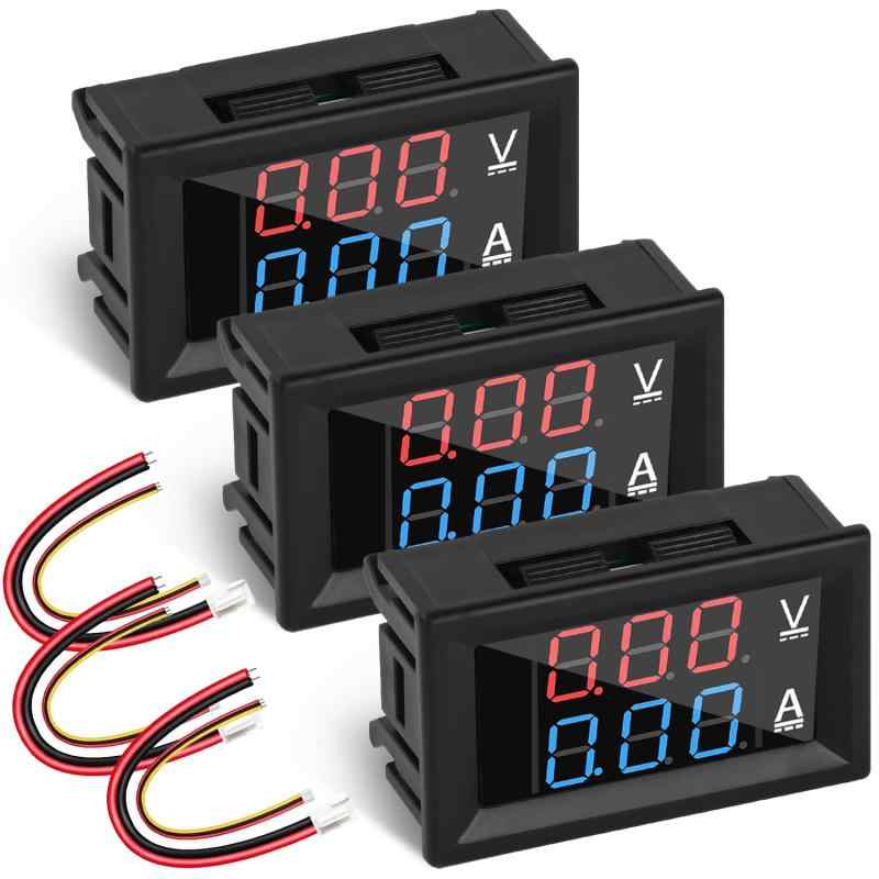デジタル電圧計電流計 3個セット DC0-100V/10A 0.1V/0.01A分解能 高精度測定 逆接続保護機能付き LEDディスプレイ 簡易取付 リード線同梱✨高精度电压监测測定可能範囲：DC 0.0V～100V / 給電電圧：DC4-...