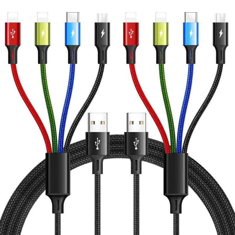 4in1 マルチ充電ケーブル 4.0A 充電ケーブル 4in1充電コード マルチUSB 急速充電[MFi認証] ing/Type-C//Micro-USBポート付き、iPhone 16 15 14 13 Pro Max/iPad/サムスン/...