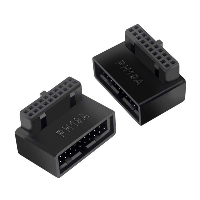 マザーボード USB 3.0 19/20ピン オス - メス 90度角度延長コネクター アダプター 2個パック