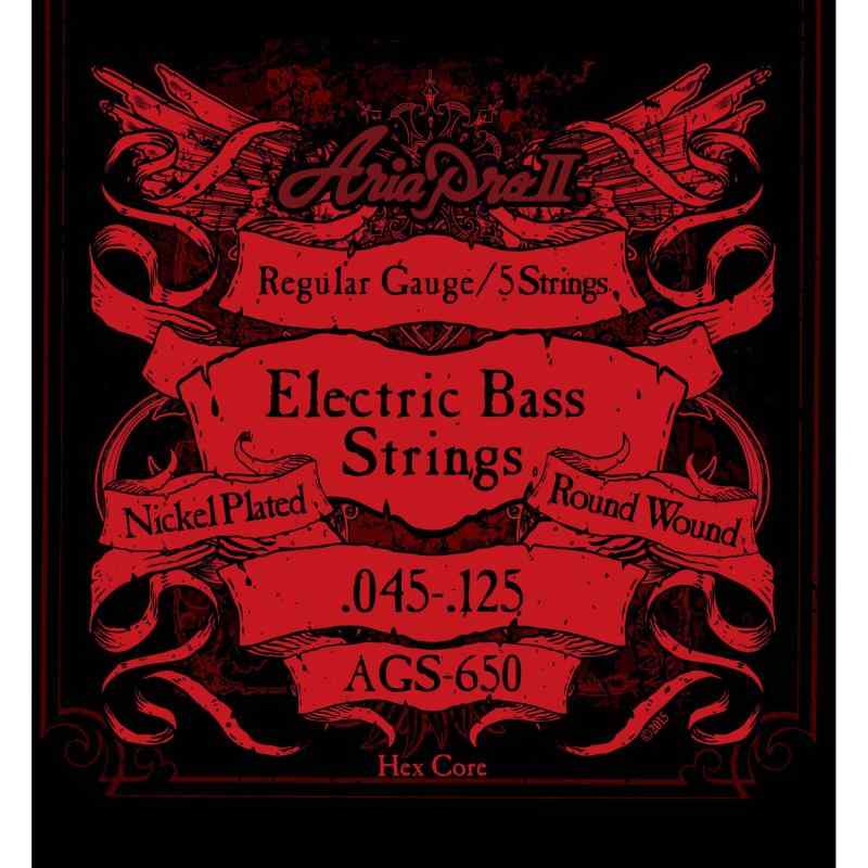 AriaProII アリアプロツー 5弦用ベース弦 Long Scale ロングスケール AGS-650ニッケルプレーテッド、ラウンドワウンド.045/.065/.080/.100/.125