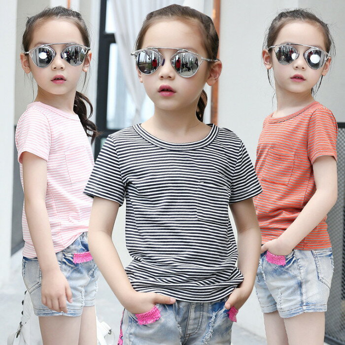 女の子 tシャツ 半袖 子供服 女の子 tシャツ キッズ 120/130/140/150/160cm 子供服 夏子供 シャツ 程よい厚みでサラッと着やすいTシャツ♪普段使いしやすいベーシックなデザインで着まわし力バツグン!定番ボーダーTシャ...