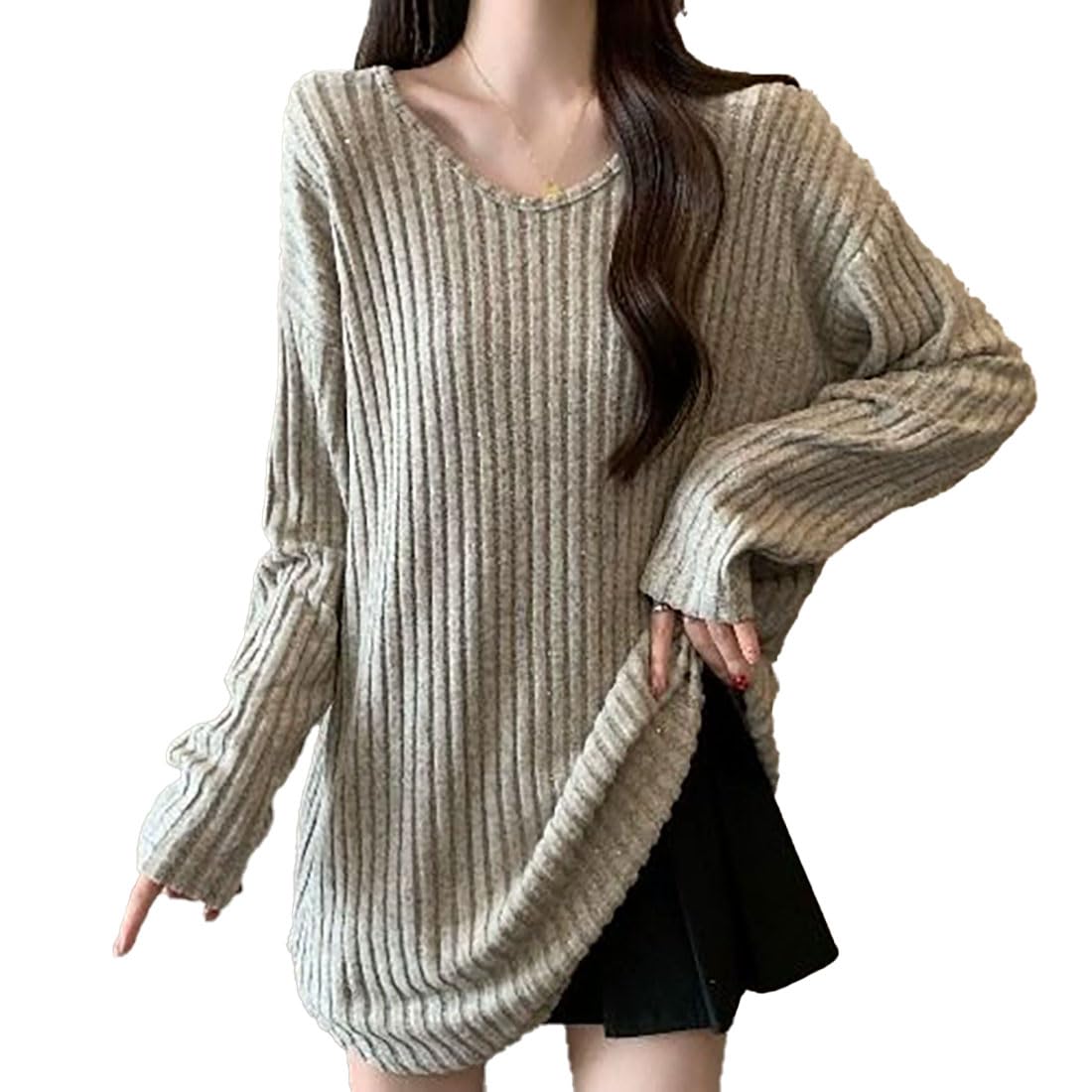 部門:レディーストップス T t シャツ ロング 丈 V ネック ニット 風 長袖 カットソー 秋 春 レディースドロップショルダーとおおきめラウンドネックが印象的なゆったりしたニット風トップス。決して派手すぎない落ち着いたカラーでキレイ目...