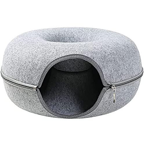 【保温防寒】この子猫の洞窟の大きさと形は猫を安全に保護することができ、とても暖かいです。保温性に優れ、熱をよく遮断し、愛犬として猫を愛する冬の冷え対策品として人気のペットの寝袋。【かわいいデザイン】かわいいドーナツの形は、四季を通して使用で...