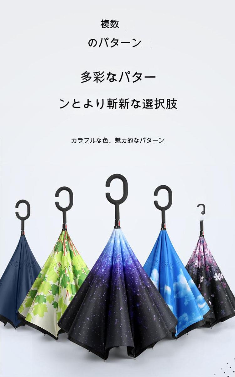 【本体サイズ】重量約500g、長さ80cm、開放時直径約107cm(二人用可)、ワンタッチボタン手動操作。【逆転発想の斬新なデザイン】逆折設計を採用するので、濡れた面が傘を閉じると内側に。濡れた状態で閉じても衣服などが濡れるのを防ぎます。車...